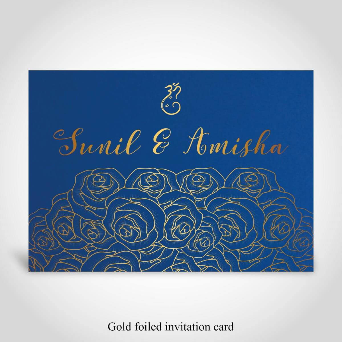Blue Hindu Wedding Card | Gold Foil Ganesh | CardFusion