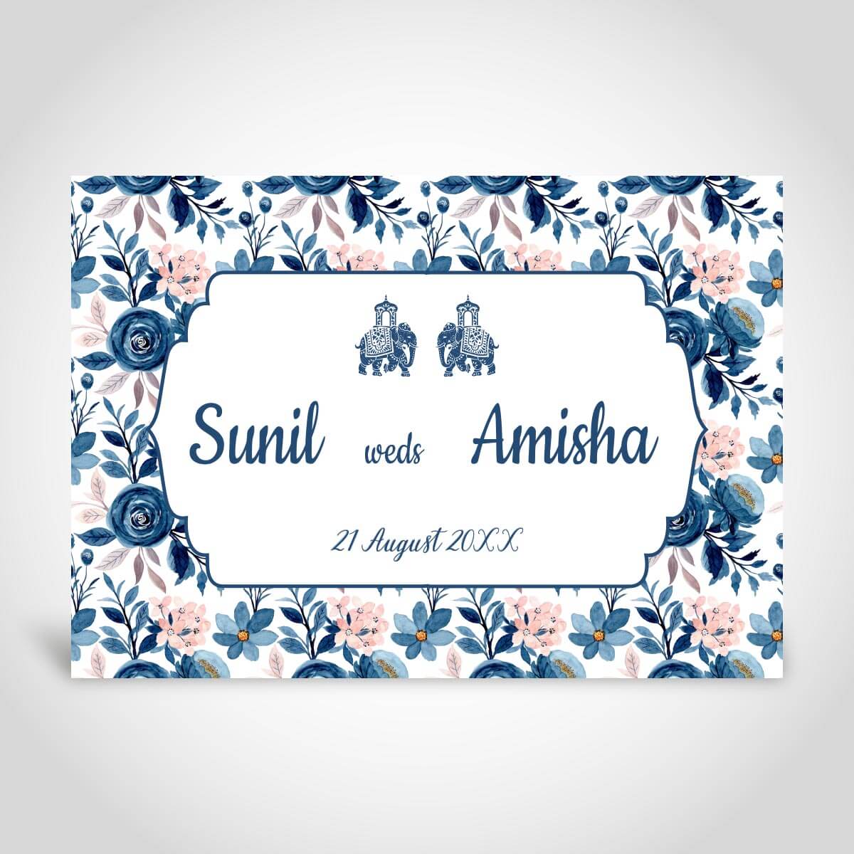 Blue and Pink Hindu Wedding Card | CardFusion